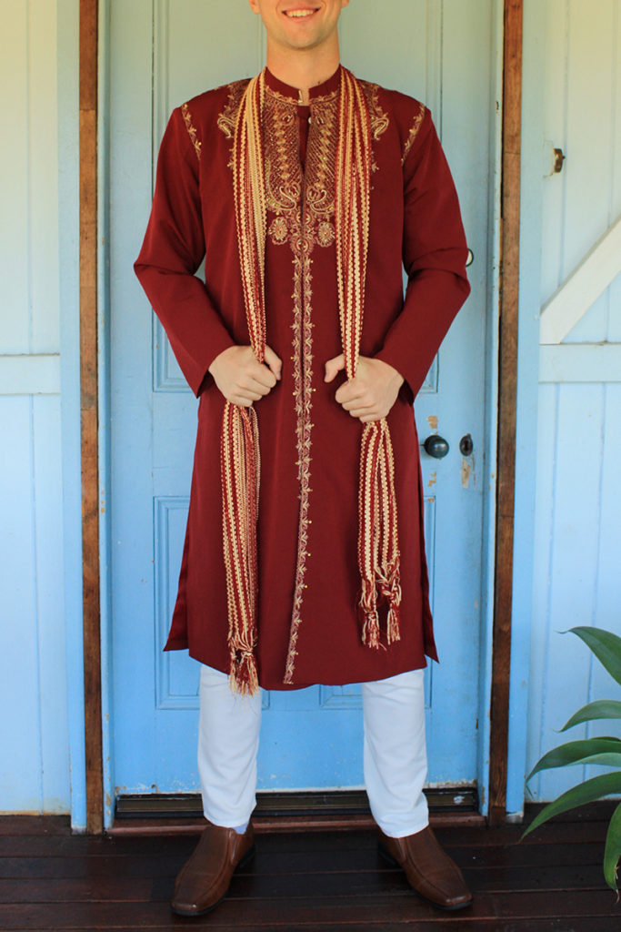 Regal Burgundy 3 piece Sherwani Suit - DC House of Fashion